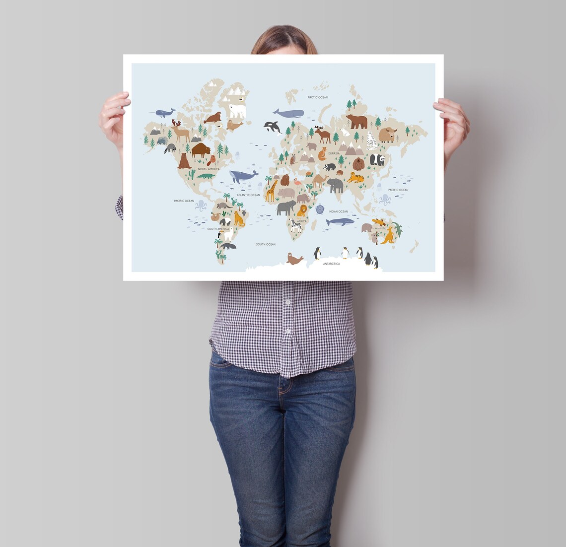 Animal Map of the World Children's Map Child's - Etsy UK
