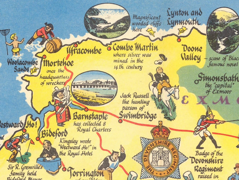 Devon Map, the Shire of Great Seamen | Pictorial Map of Devon, England ...