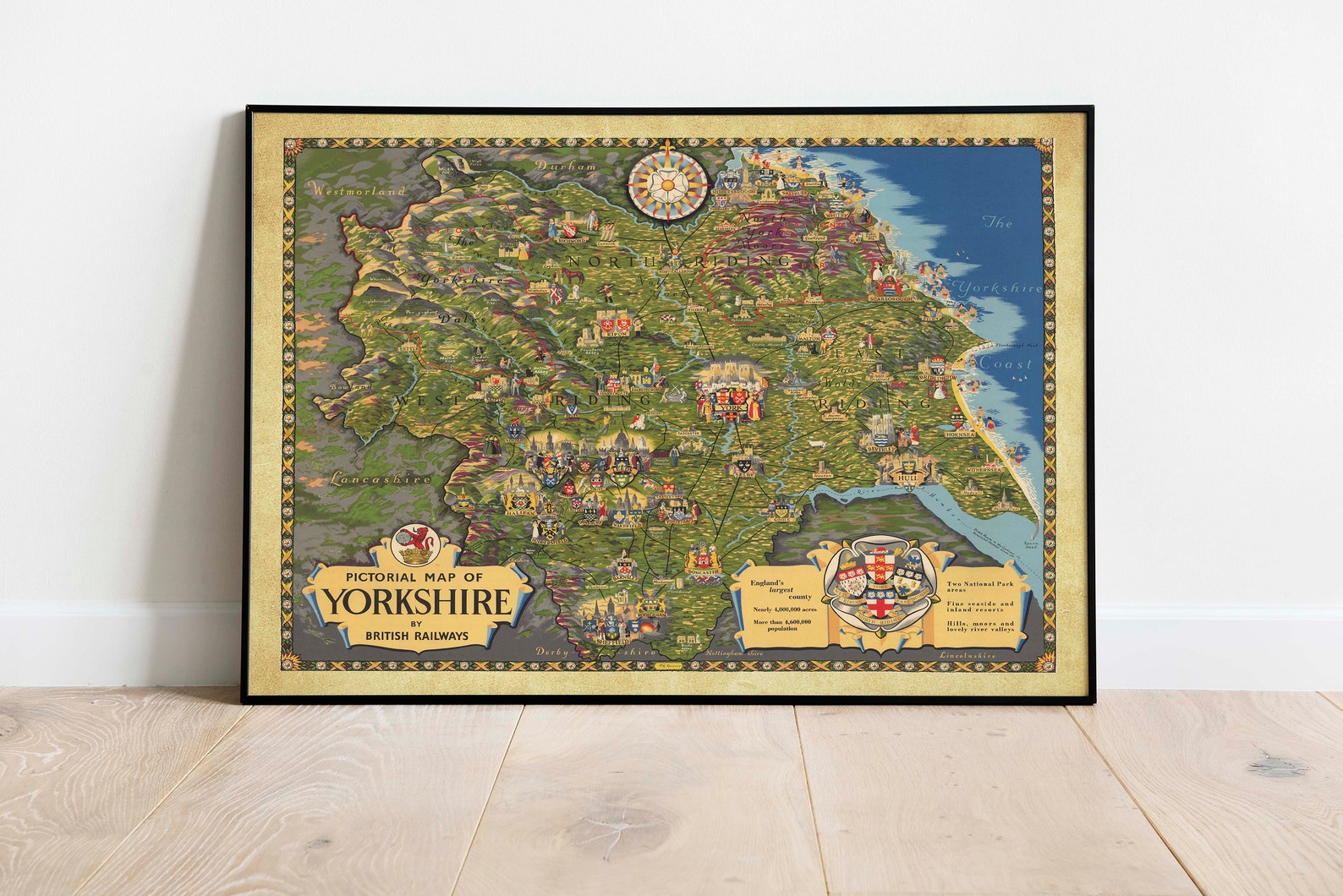 Old Map of Yorkshire Vintage England British Map - Etsy UK