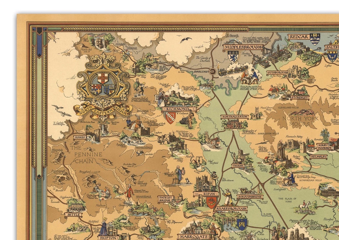 Old Map of Yorkshire Vintage England British Map | Etsy