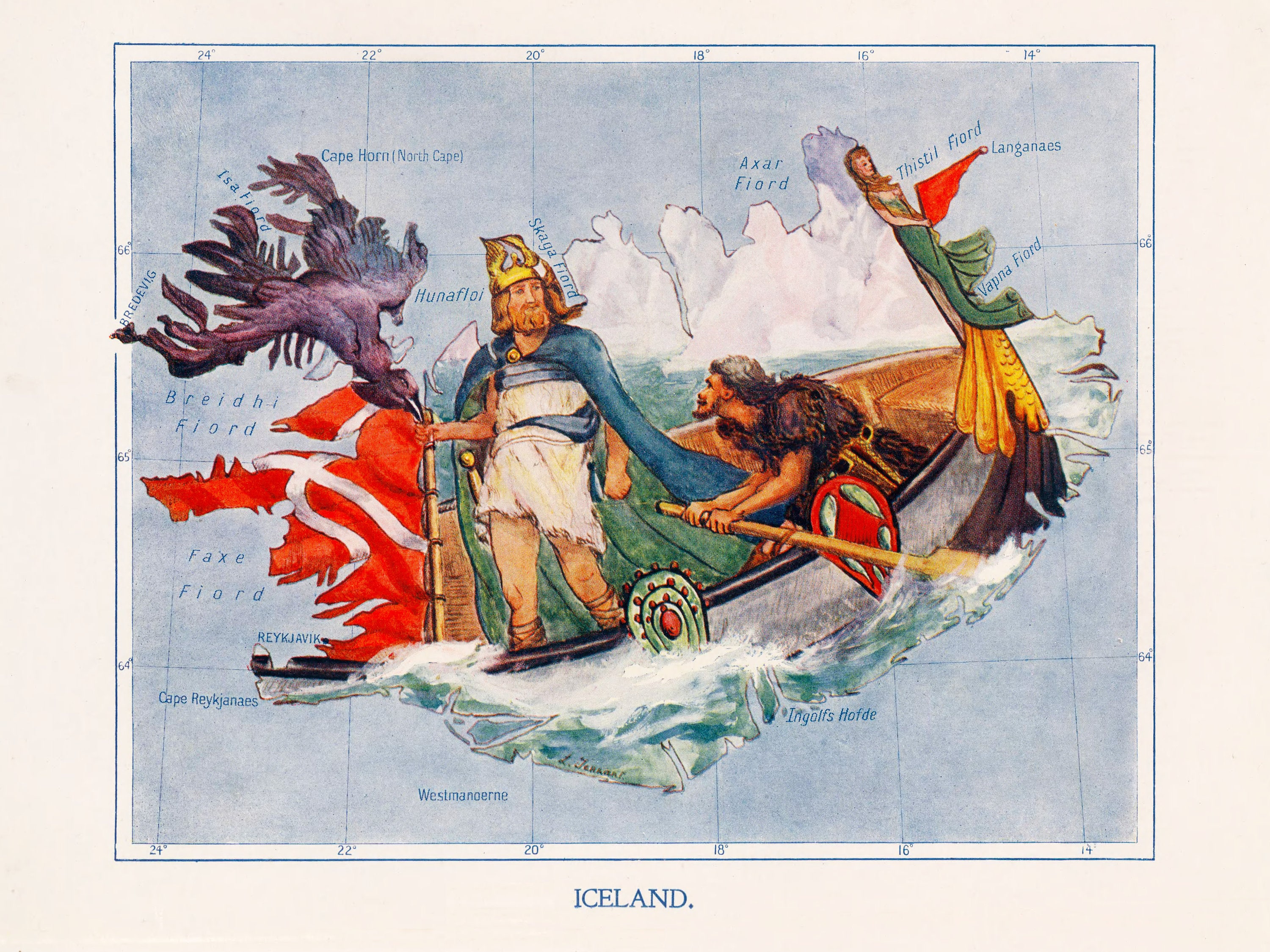 Old Pictorial Map of Iceland Viking Print Norse Poster - Etsy