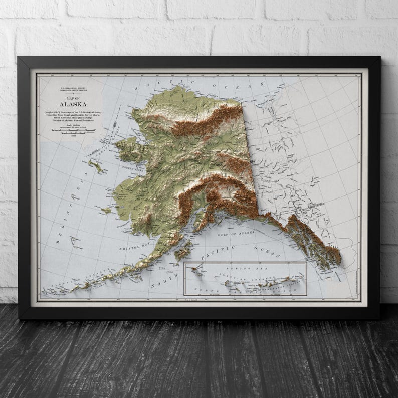 Alaska Map | Topographic Map | Shaded Relief Map | USA - Etsy