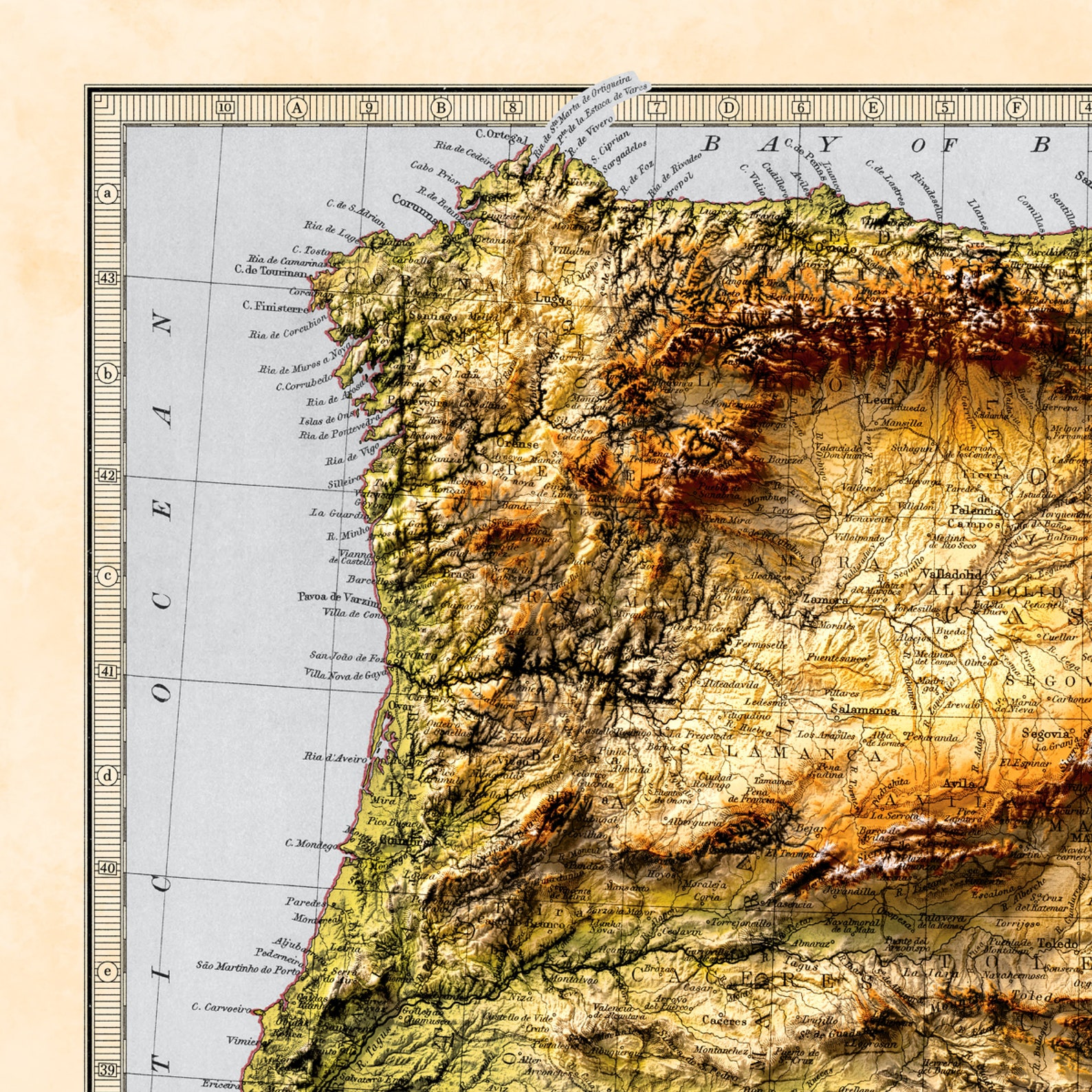 Spain and Portugal Map Geology Elevation Map 2D Giclée - Etsy UK