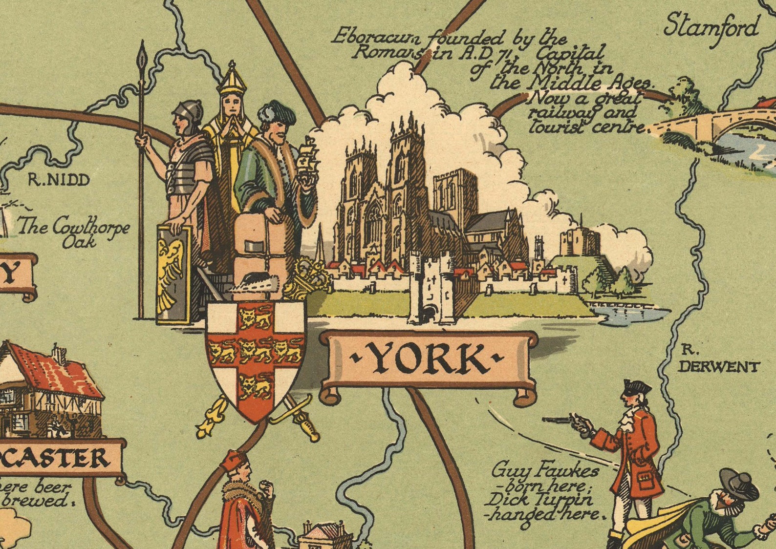 Old Map of Yorkshire | Vintage England | British Map | Pictorial Map ...