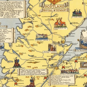 Historical Map of Scotland - 1950 Pictorial Scottish Map - Family Coats ...
