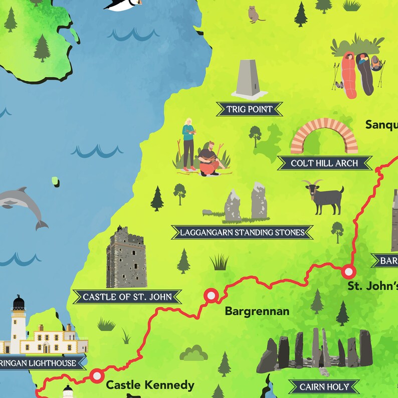 Illustrated Map of the Southern Upland Way - Featuring Stops ...