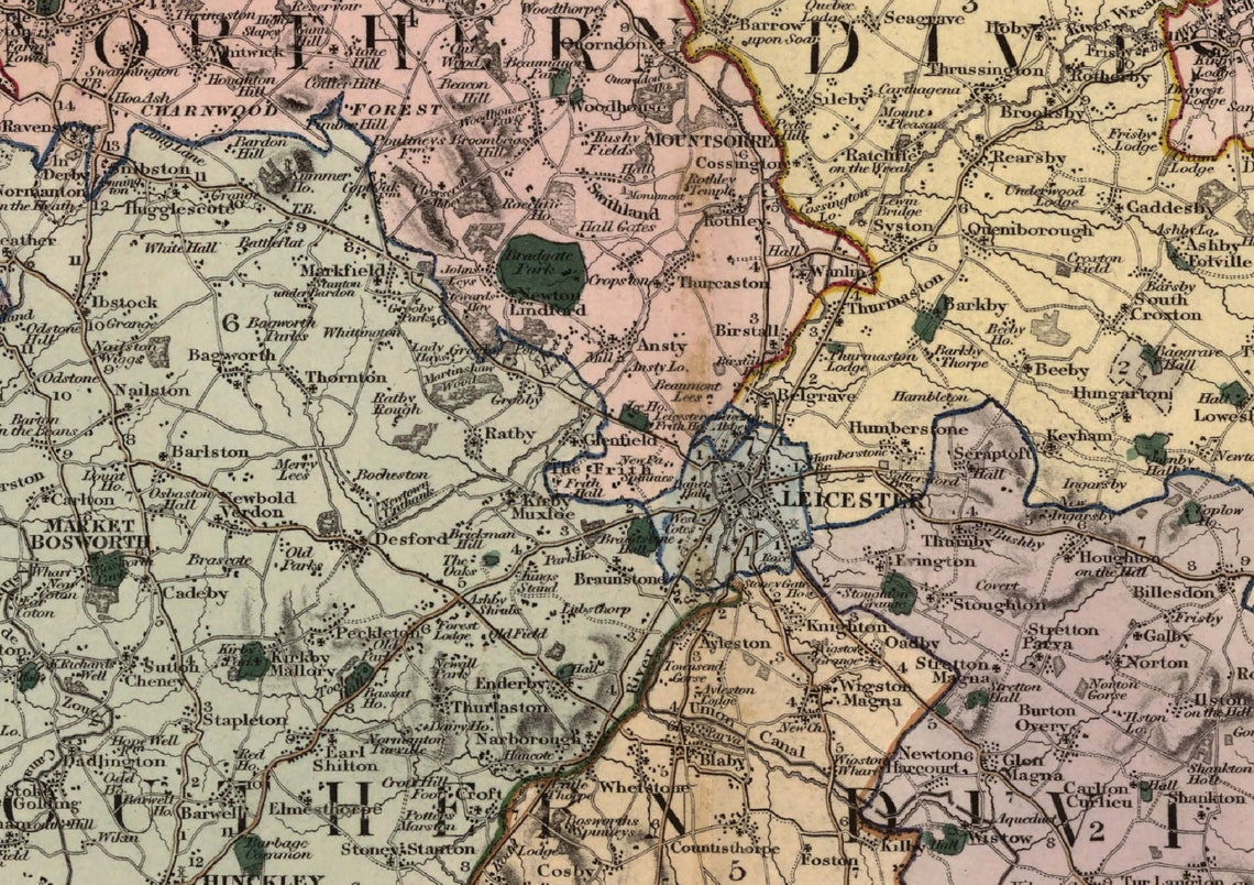 Leicester Map Vintage Antique 1830 Old Map Wall Print - Etsy