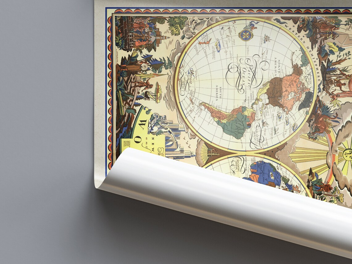 The New Map of the World Double Hemisphere World Map - Etsy UK