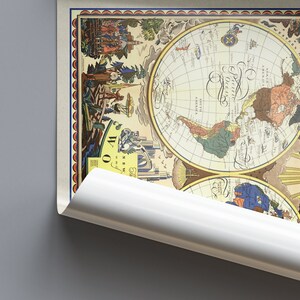 The New Map of the World - Double Hemisphere World Map - Vintage Poster ...