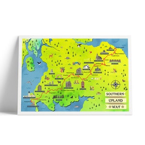Illustrated Map of the Southern Upland Way - Featuring Stops ...