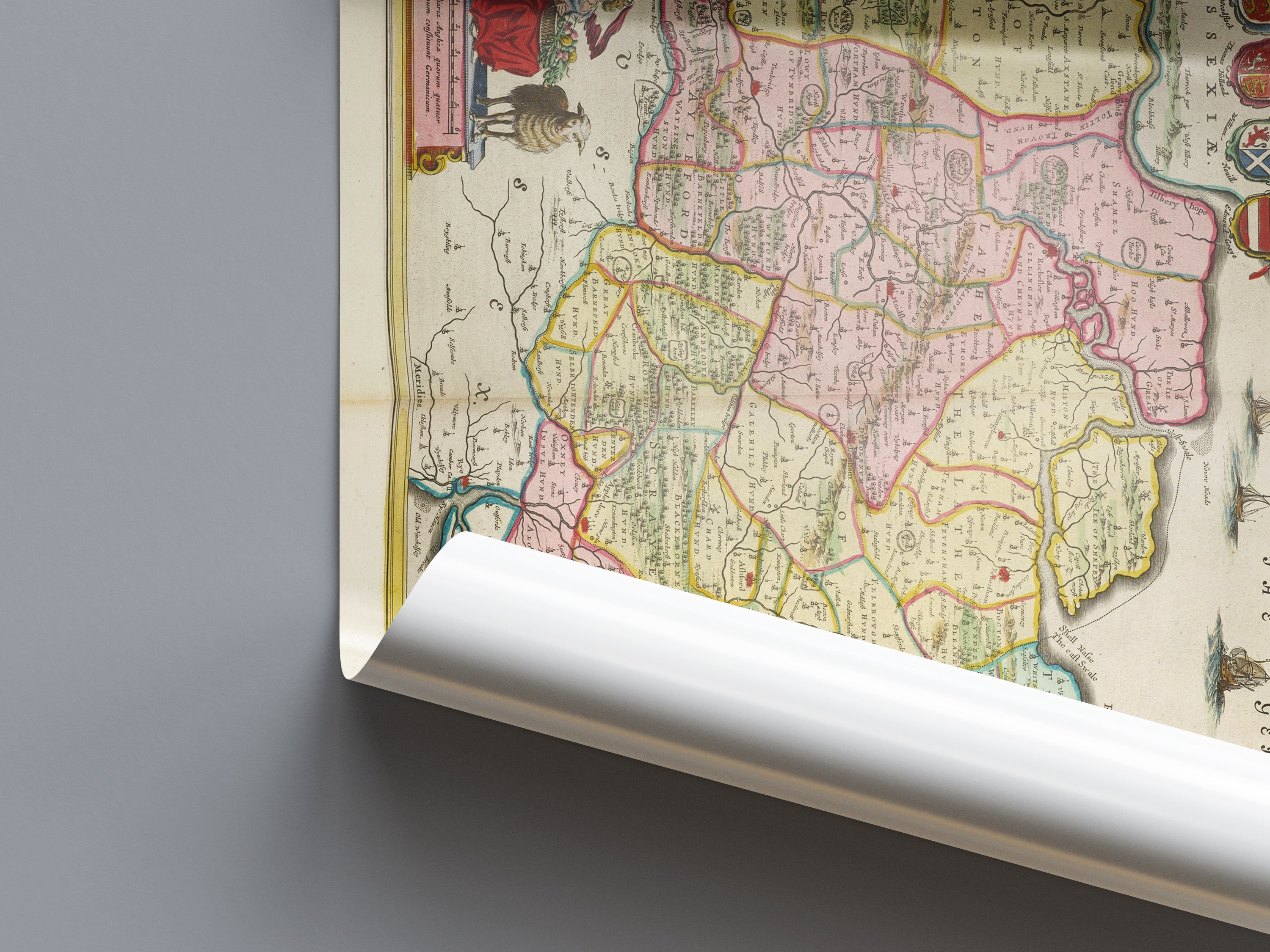 Old Map of Kent 1665 Joan Blaeu Maidstone Gillingham - Etsy UK