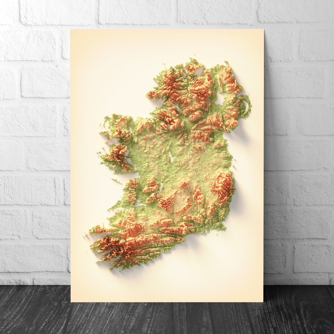 Ireland Art Relief Map - 2D Print - Irish Geology - 2D Shaded Relief ...