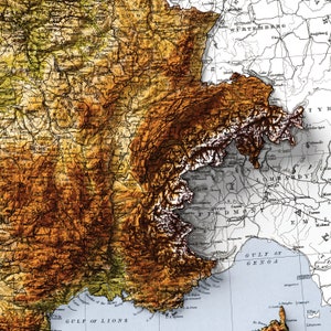 France & Switzerland Map - Elevation Map - 2D Vintage Poster - 3D ...