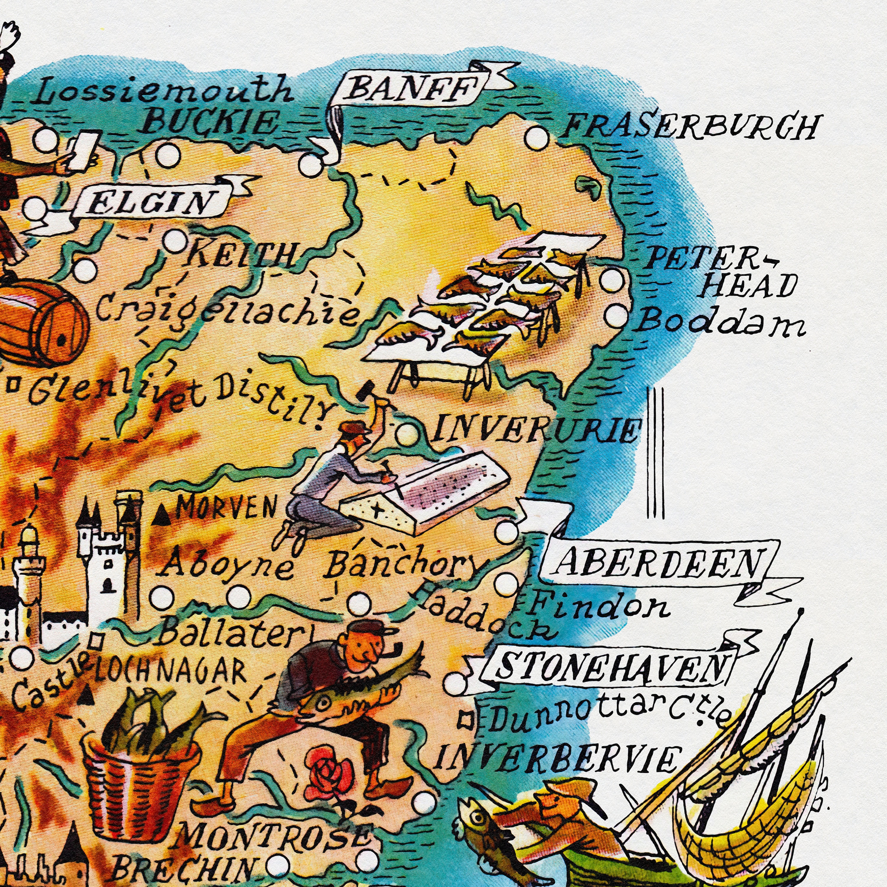 Pictorial Map of the Lowlands in Scotland - Edinburgh - Lanark - Ayr ...