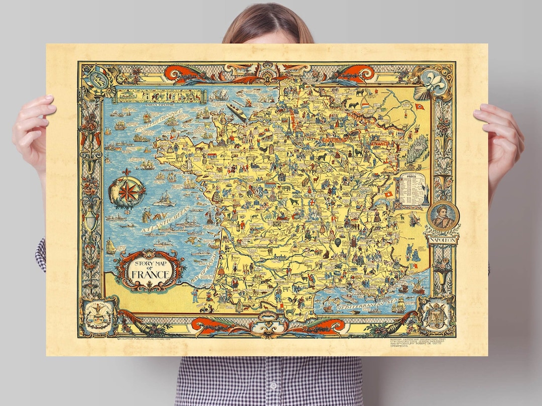 Story Map of France, Pictorial Poster of France, Home Decor ...