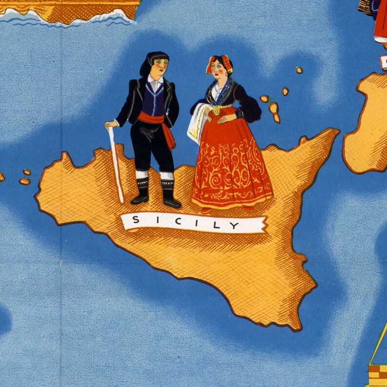 Pictorial Map of the Popular Italian Costumes - Tuscany - Calabria ...
