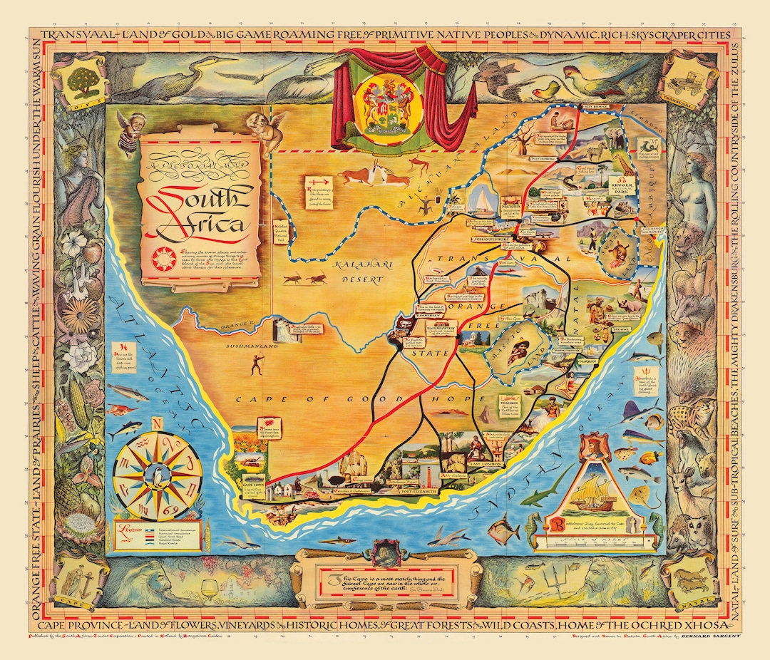 South Africa Map Print | South Africa Wall Print | Africa Maps Wall ...