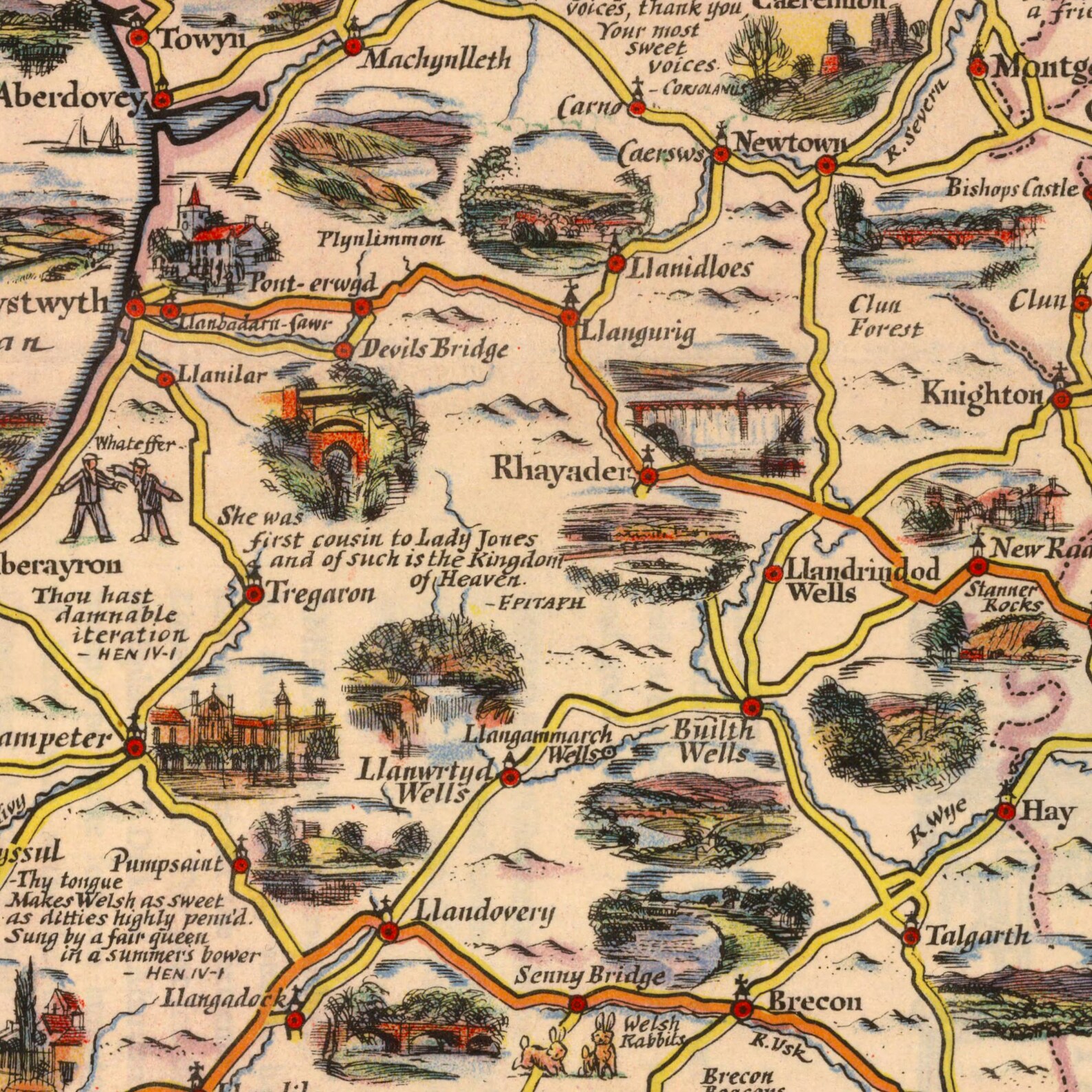 Mapa de Gales Plano pictórico de Gales / Antigüedades - Etsy México