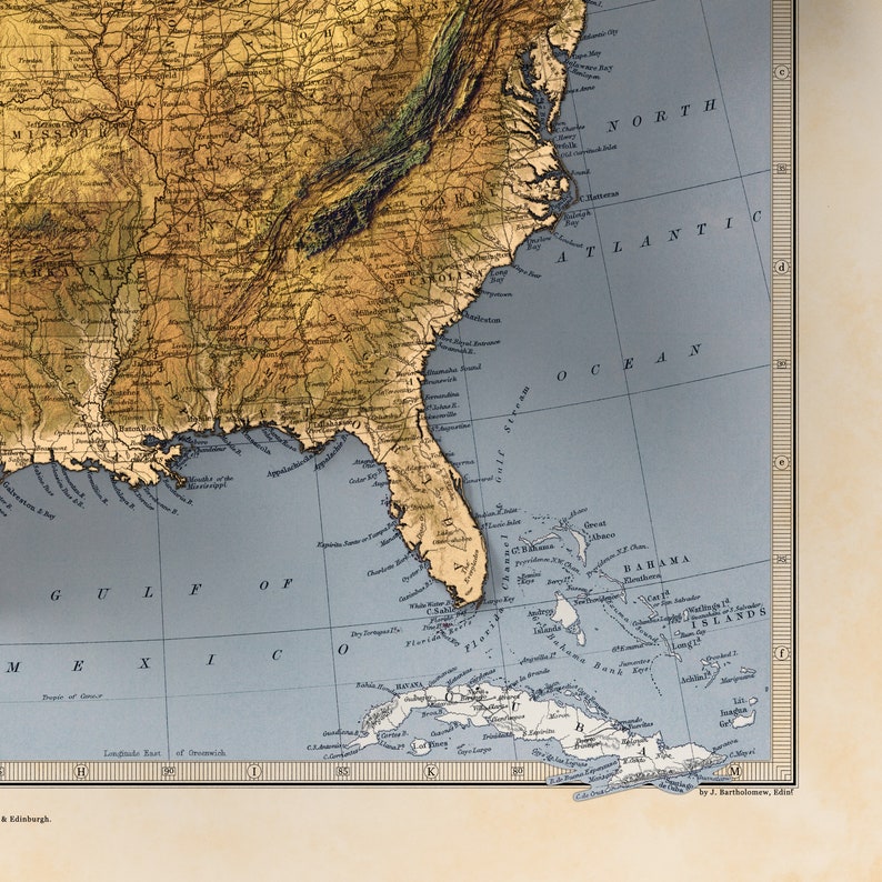 USA Terrain Relief Map 2D Giclée Print 3D Effect Shaded - Etsy