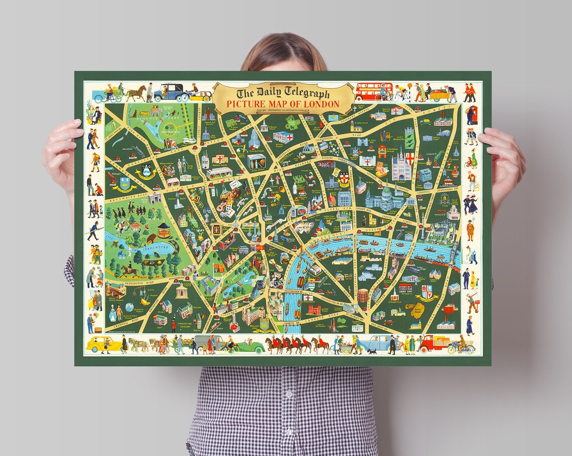 Old Pictorial Map of London the Daily Telegraph Picture Map | Etsy