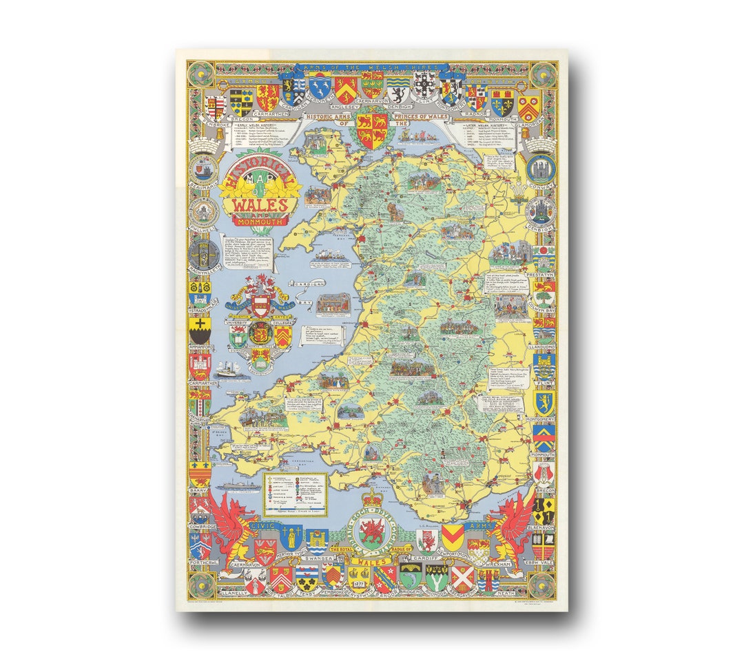 Historical Map of Wales and Monmouth | Old Map Wall Print | Holyhead ...