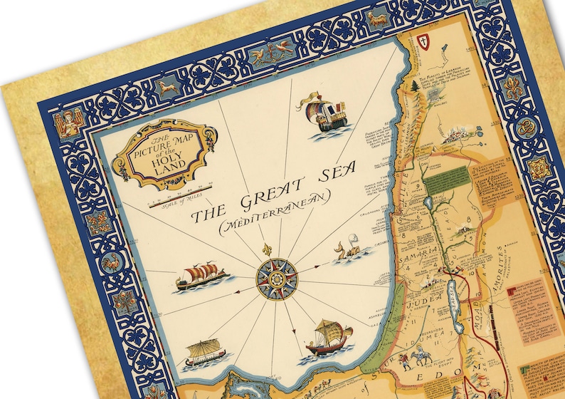 Picture Map of the Holy Land 1928. Jerusalem Israel - Etsy Canada