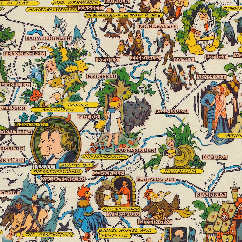 Old Germany Fairytales Map - With the German Federal Railroad Through ...