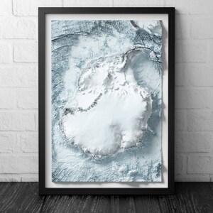 Antarctica Art Relief Map - 2D Bathymetric Print - South Pole Geology ...