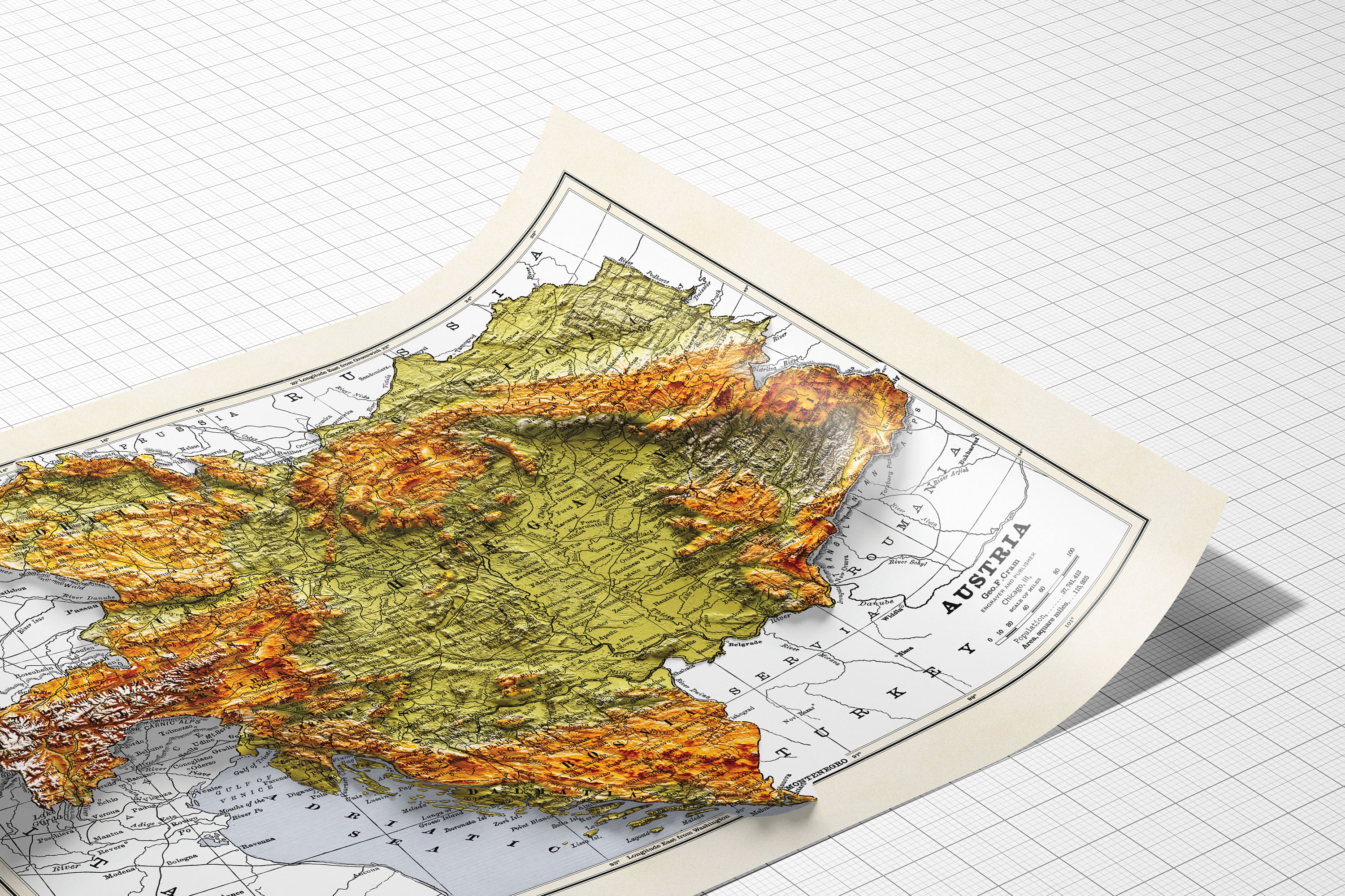 Austria Map - 2D Shaded Relief Map With 3D Effect - Bartholomew Print ...