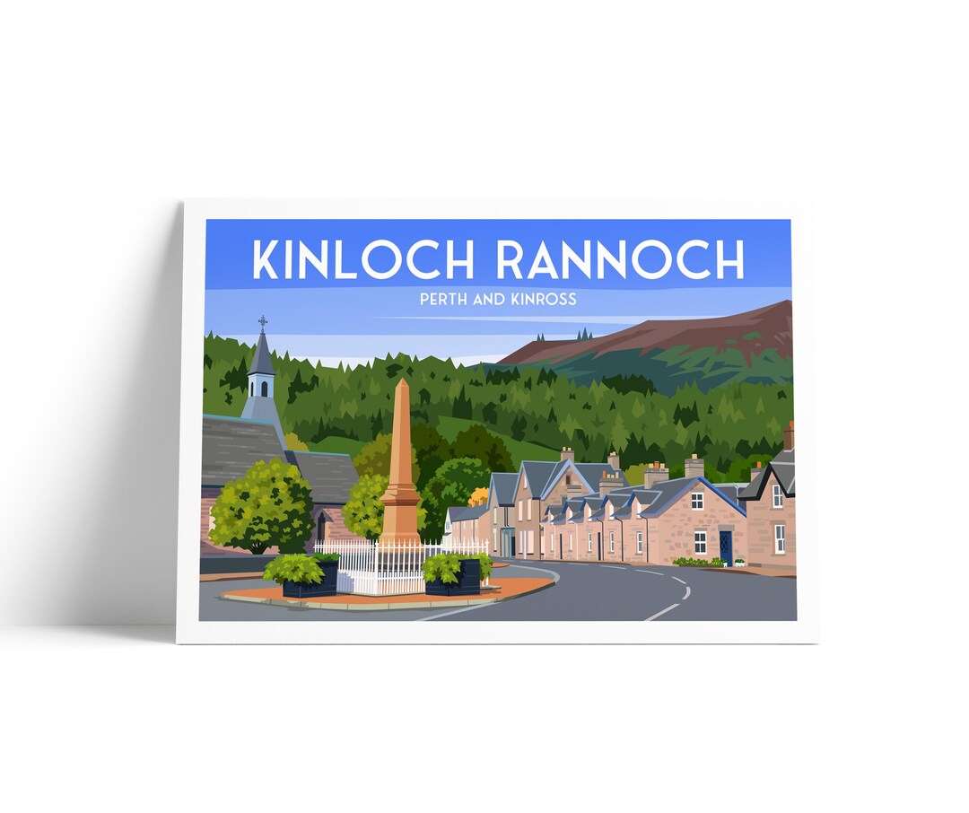 Kinloch Rannoch Travel Poster – Illustrated Wall Art Print of Perth and ...