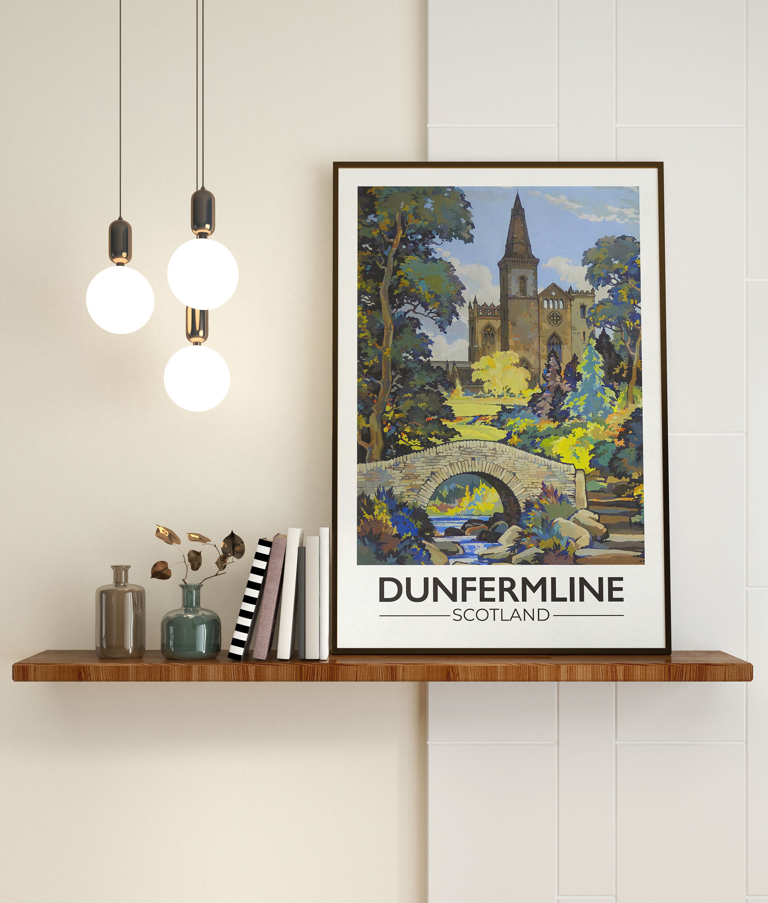 Dunfermline Travel Poster, Fife Bridge Illustration, Dunfermline Abbey ...