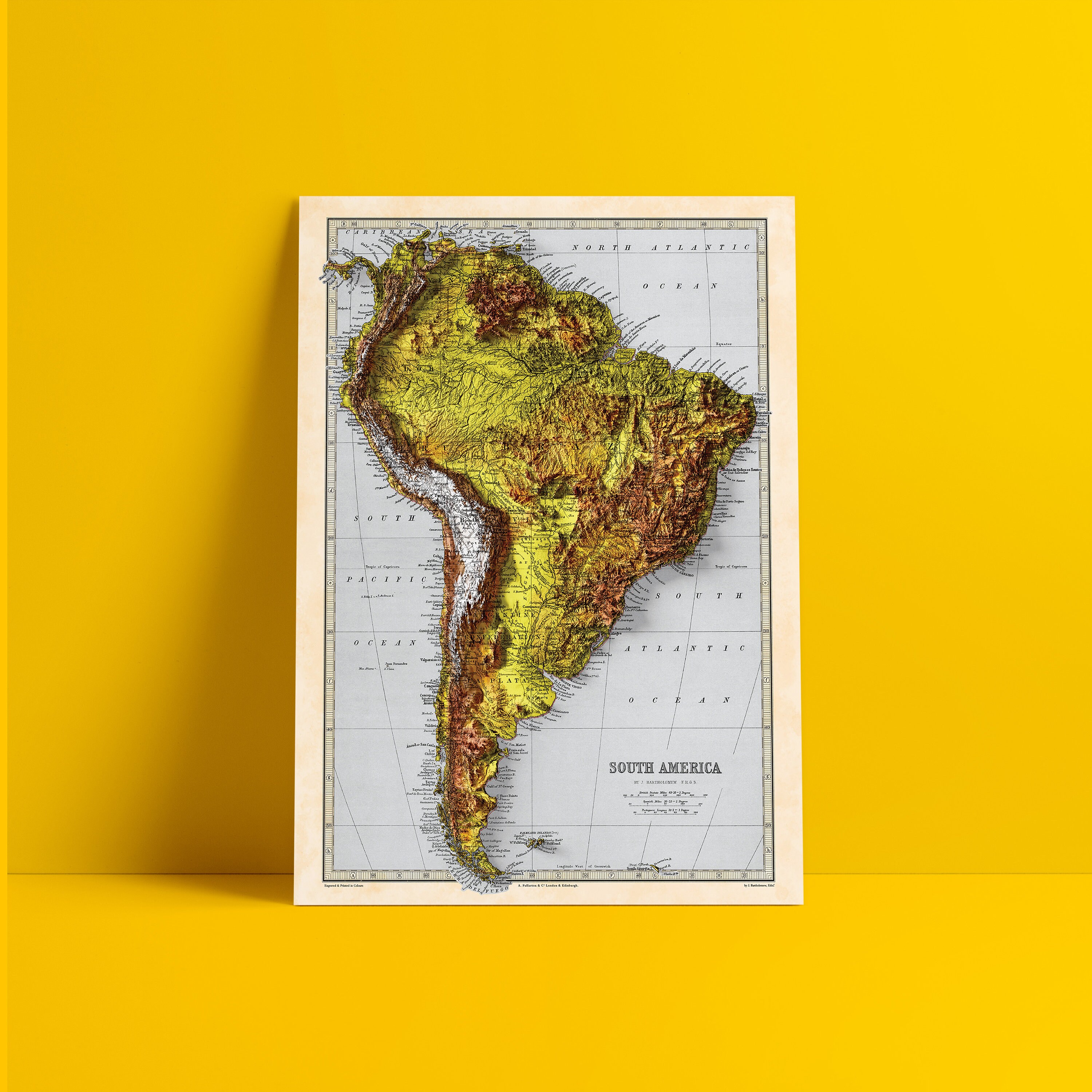 South America Map Elevation Map 2D Giclée Vintage Poster - Etsy