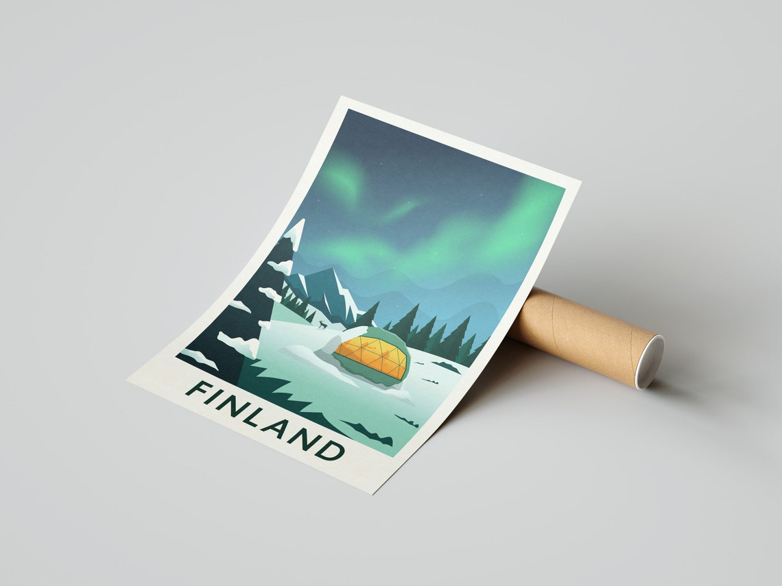 Finland Travel Poster Featuring the Northern Lights - Etsy UK