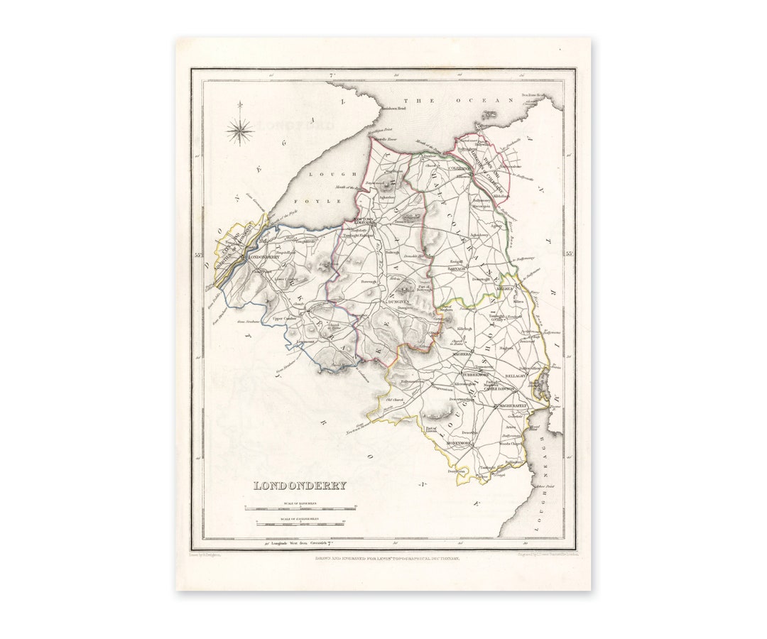 Londonderry Map - Old Antique Reproduction Print of Derry - 1846 ...