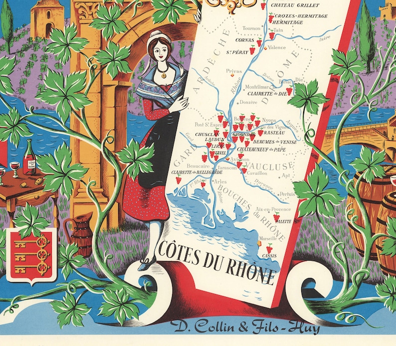 Cotes Du Rhone Vineyard Pictorial Map the Vineyards of - Etsy UK