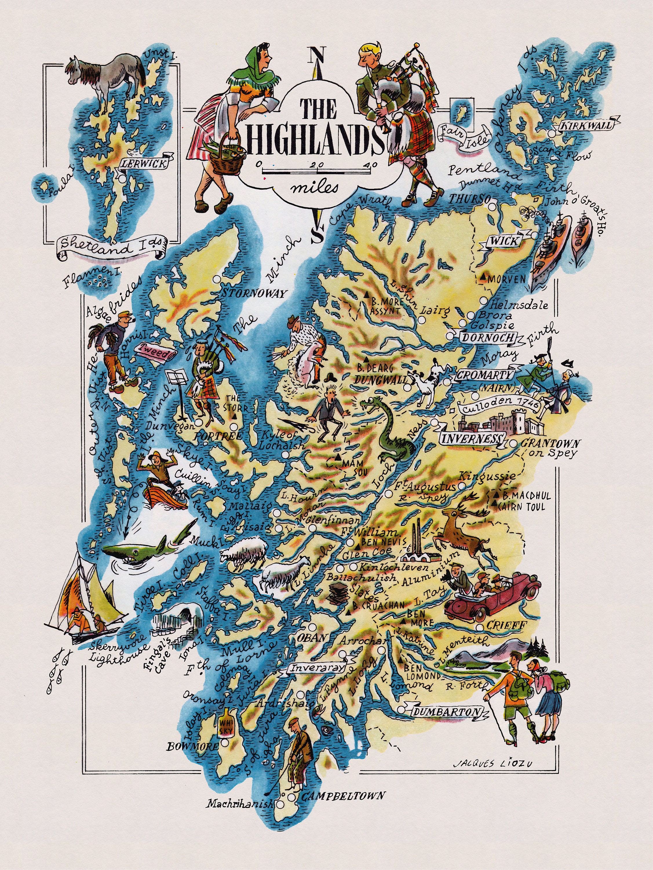 Map of the Scottish Highlands Pictorial Print Lerwick - Etsy UK