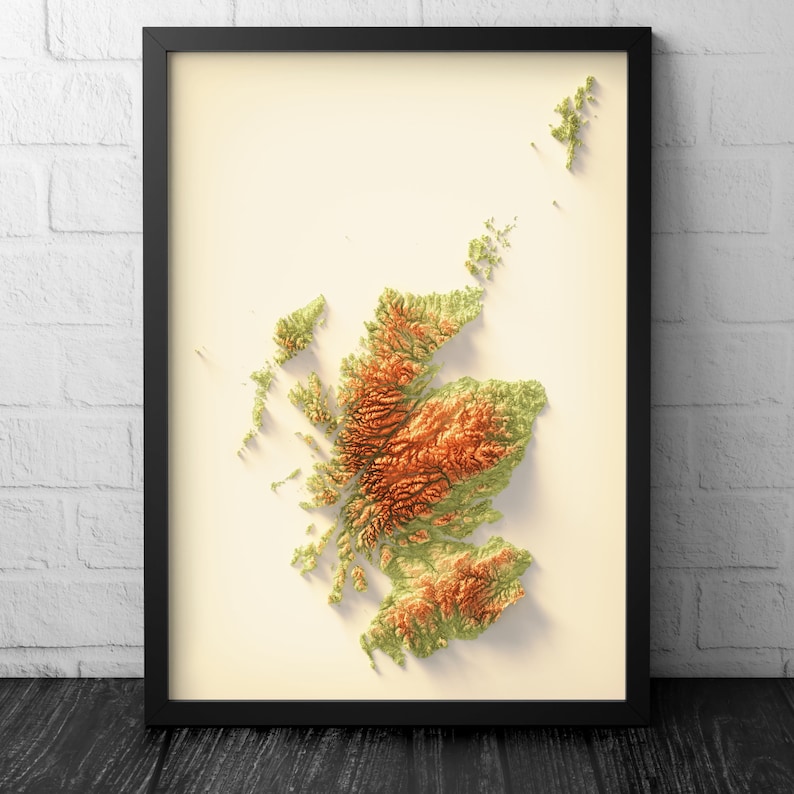 Scotland Art Relief Map - 2D Print - Scottish Geology - 2D Shaded ...