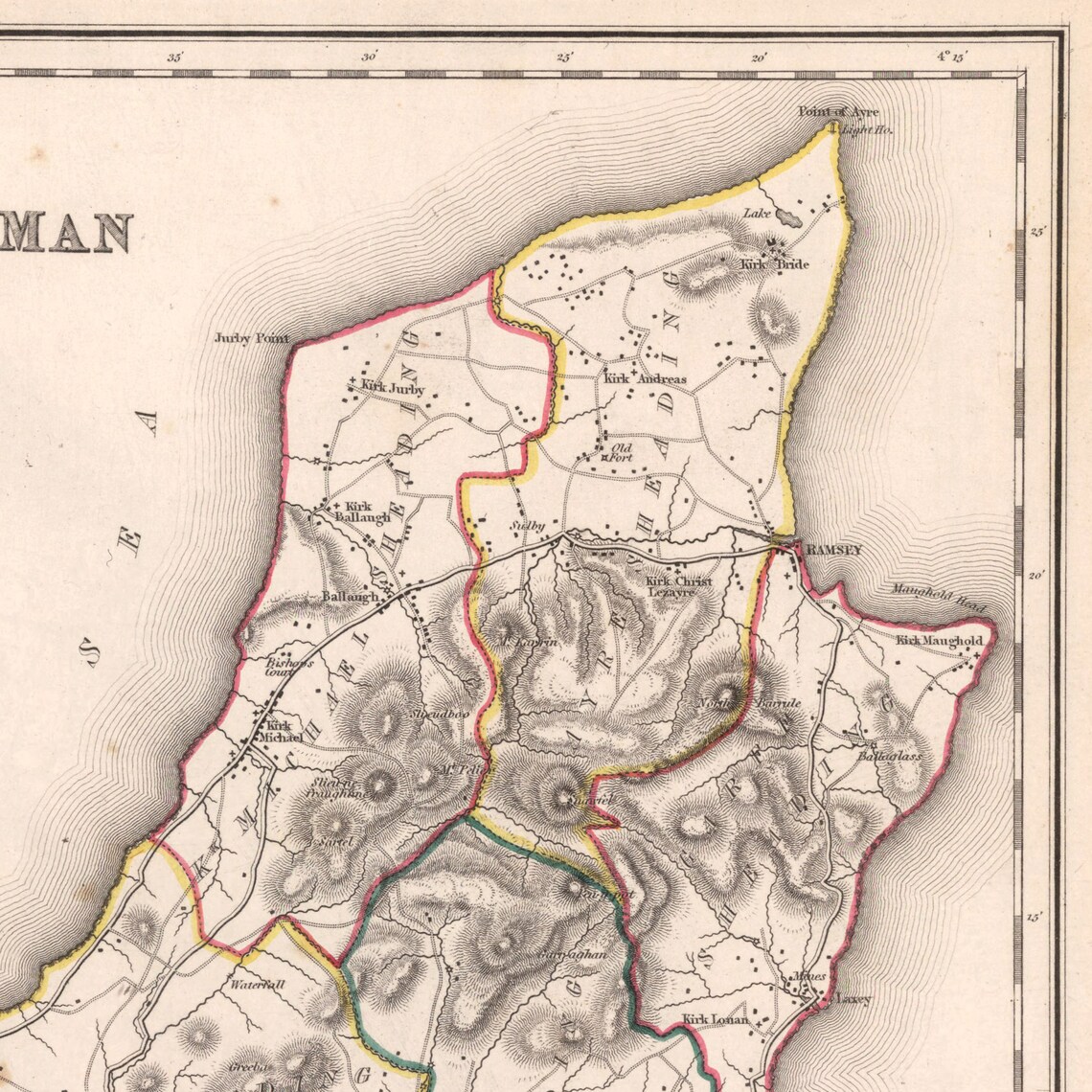 Old Map of Isle of Man | Vintage Poster | Samuel Lewis | 1844 - Etsy UK