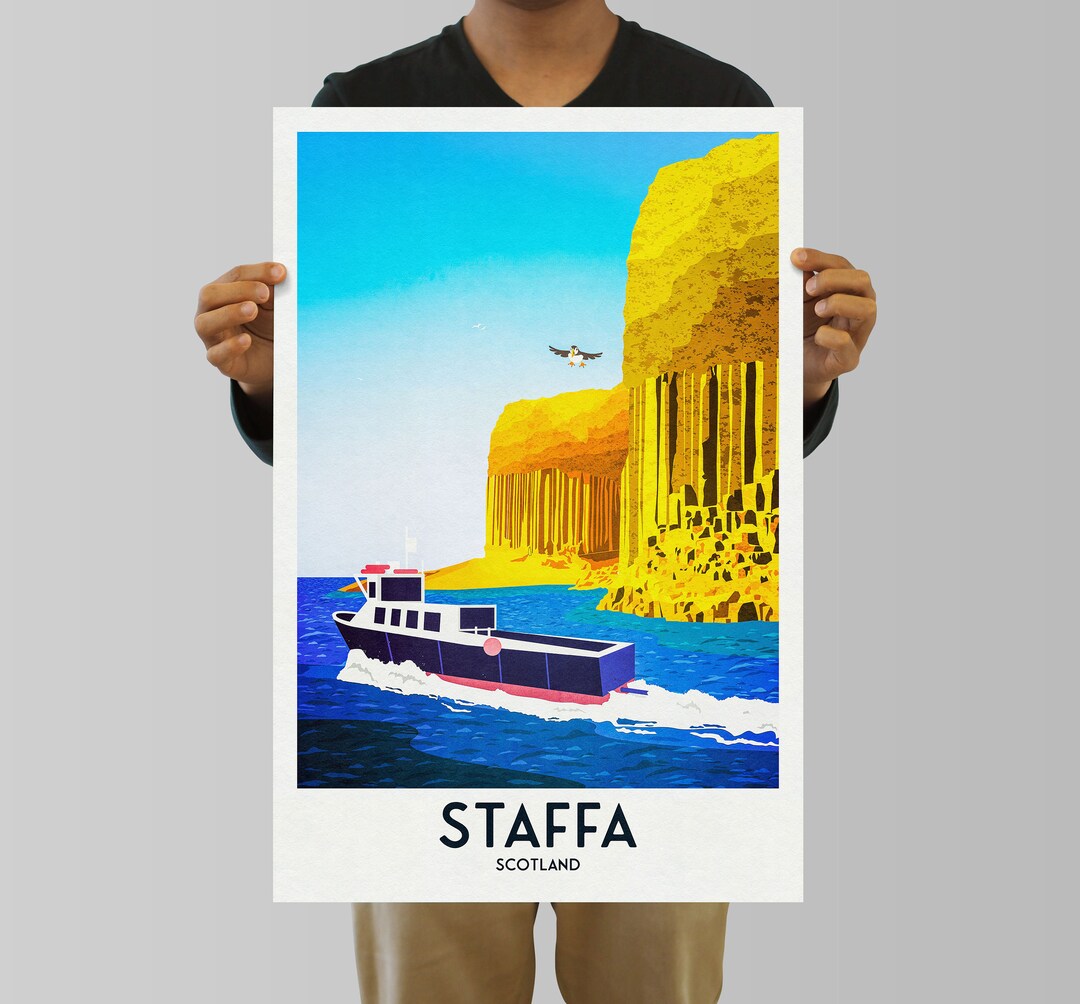 Staffa Travel Poster - Puffin Print - Fingal's Cave - Hebrides ...