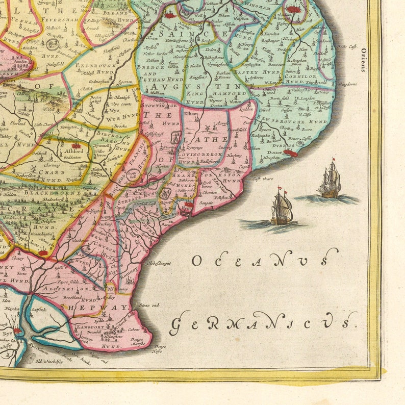 Old Map of Kent 1665 Joan Blaeu Maidstone Gillingham - Etsy