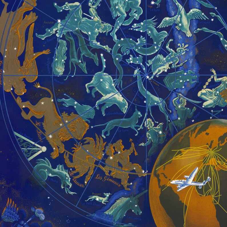 Air France Constellations Map- Illustrated Poster of the Constellations ...
