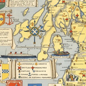 Historical Map of Scotland - 1950 Pictorial Scottish Map - Family Coats ...