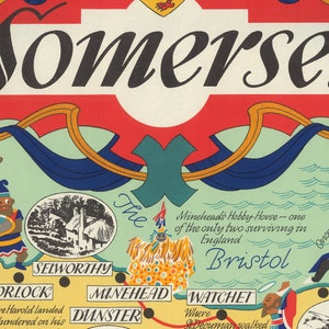 Somerset Map | Vintage Pictorial Poster | 1950 | Old Map Wall Print ...