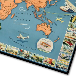 Vintage World Aviation Map "famous Flights and Air Routes of the World ...