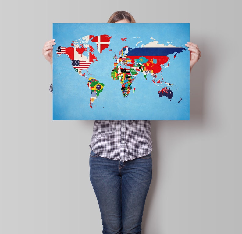 World Map of Flags - Country Map Poster - Educational Art - Kid's Room ...