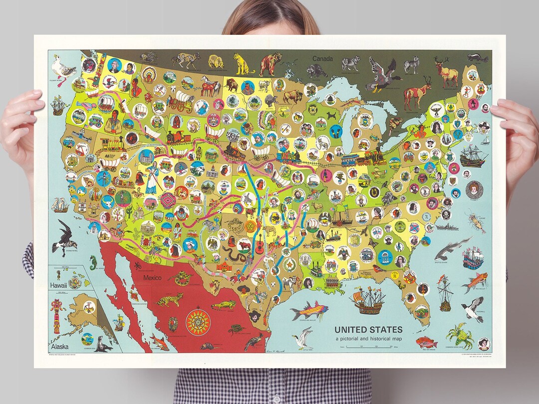 Pictorial Map of America - Etsy