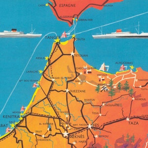 Morocco Map - Old Print of Maroc Touristique - Mattakech - Agadir ...