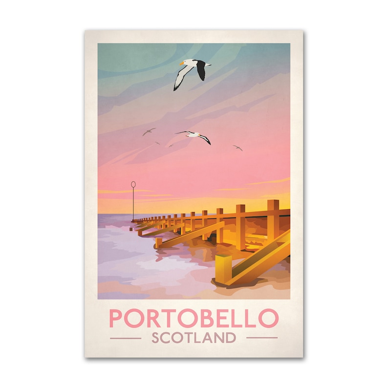 Portobello Poster, Vintage Looking Portobello Illustration, Edinburgh ...
