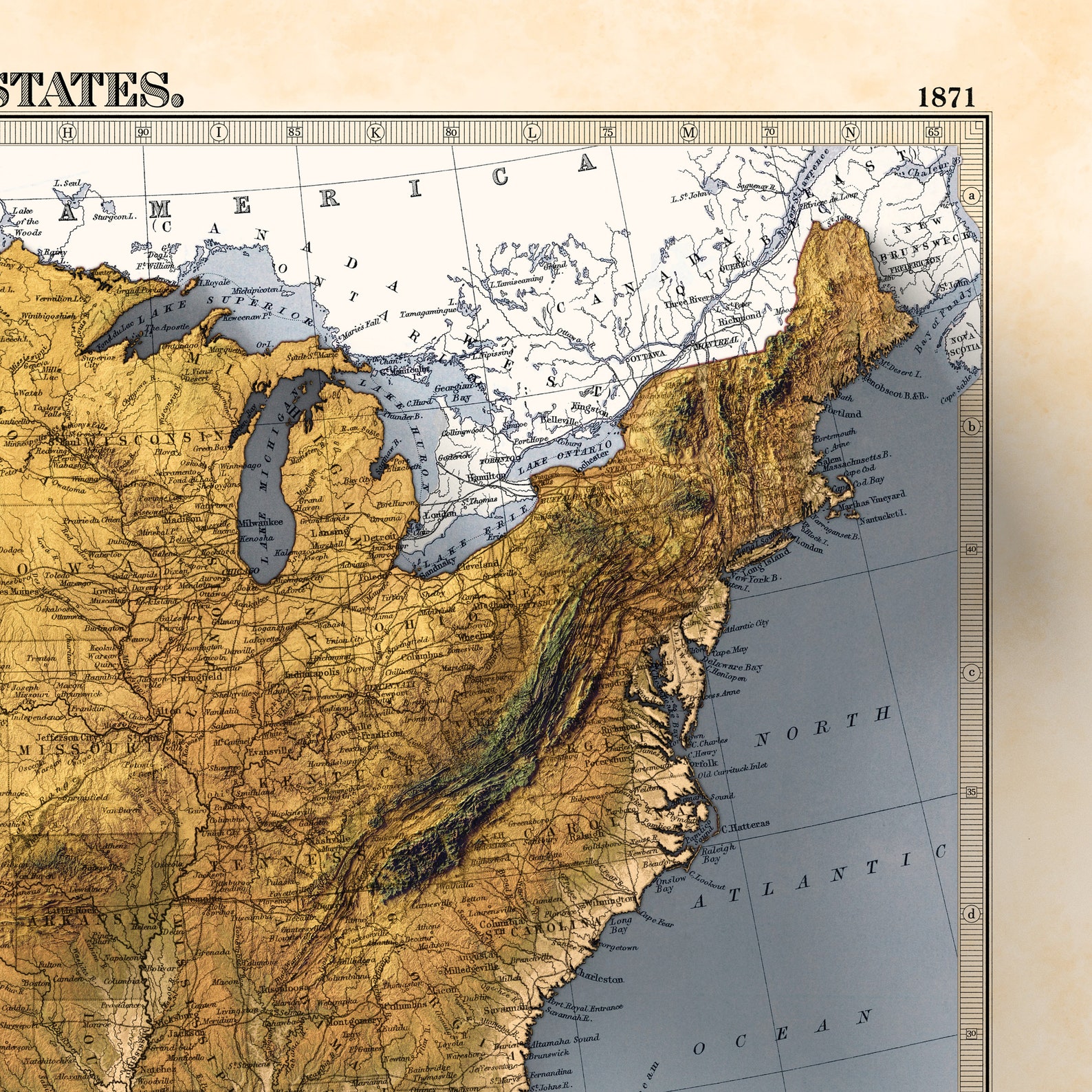 USA Terrain Relief Map 2D Giclée Print 3D Effect Shaded - Etsy