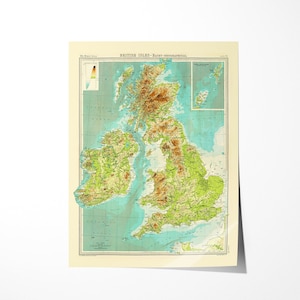 British Isles Map - Bathyorographical - Ocean Depths and Mountain ...